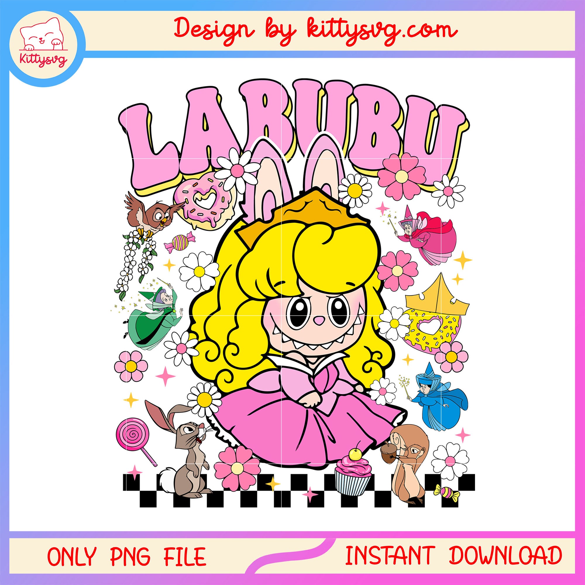 Disney aurora princess labubu doll costume design png, little briar ro ...