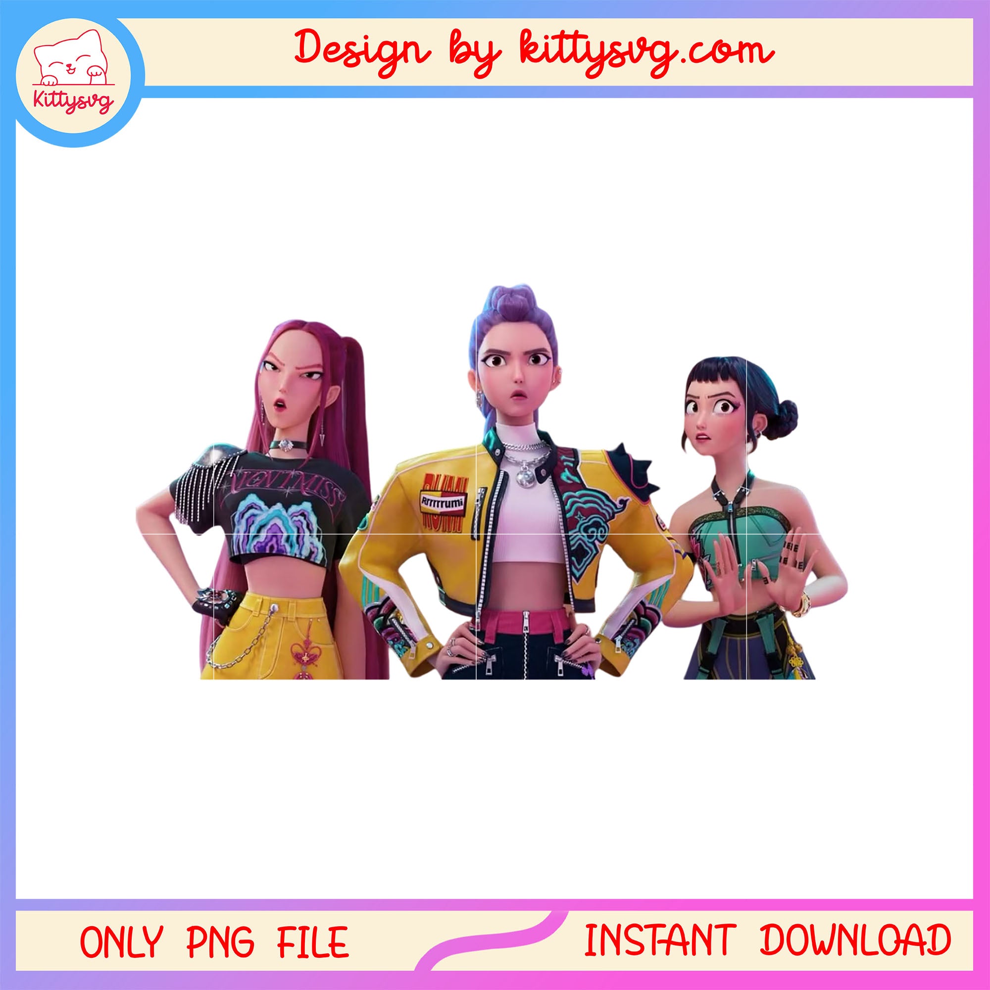 Huntrix group members png, cast of kpop demon hunters png – Kittysvg