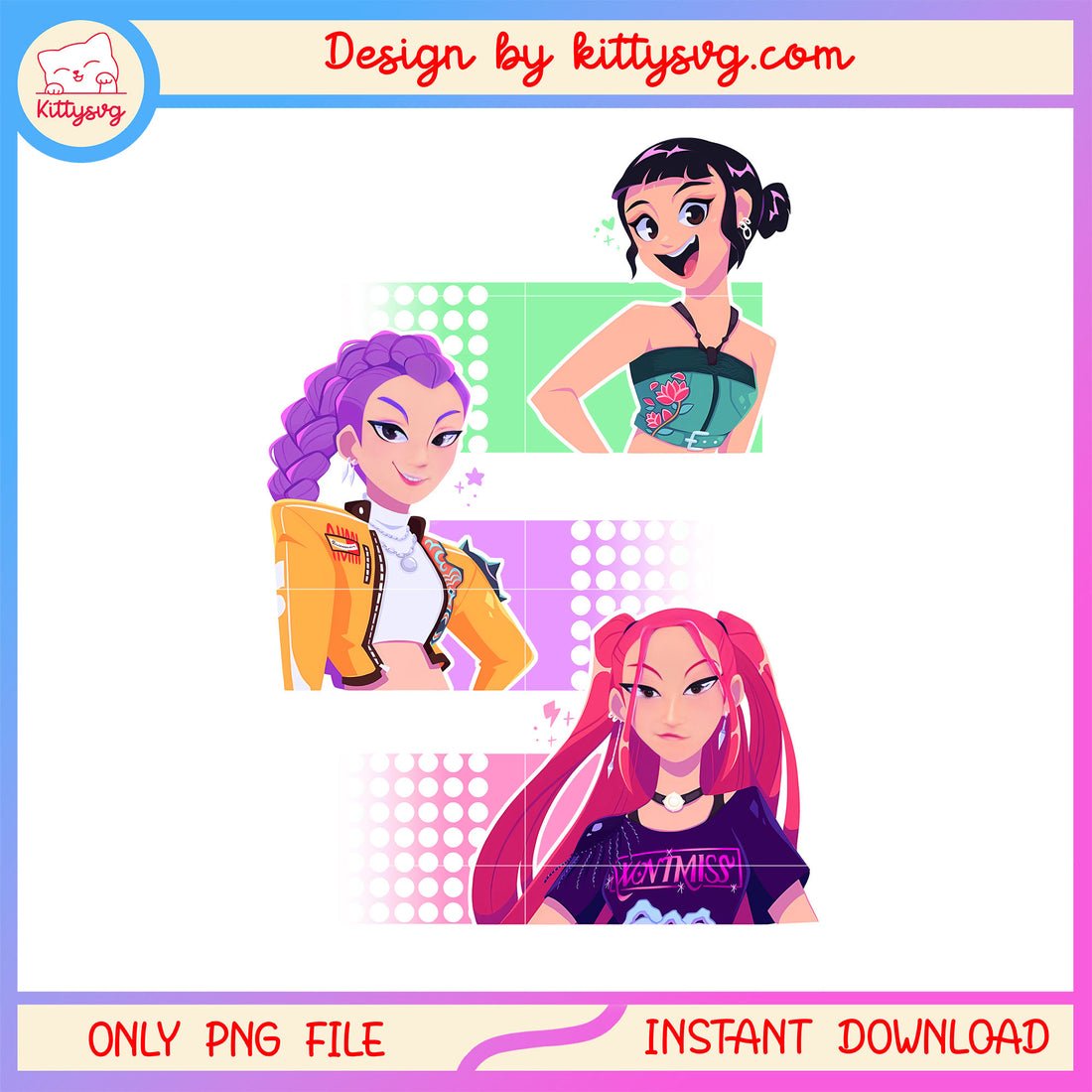Members of huntrix kpop demon hunters png, kpop girl band png – Kittysvg